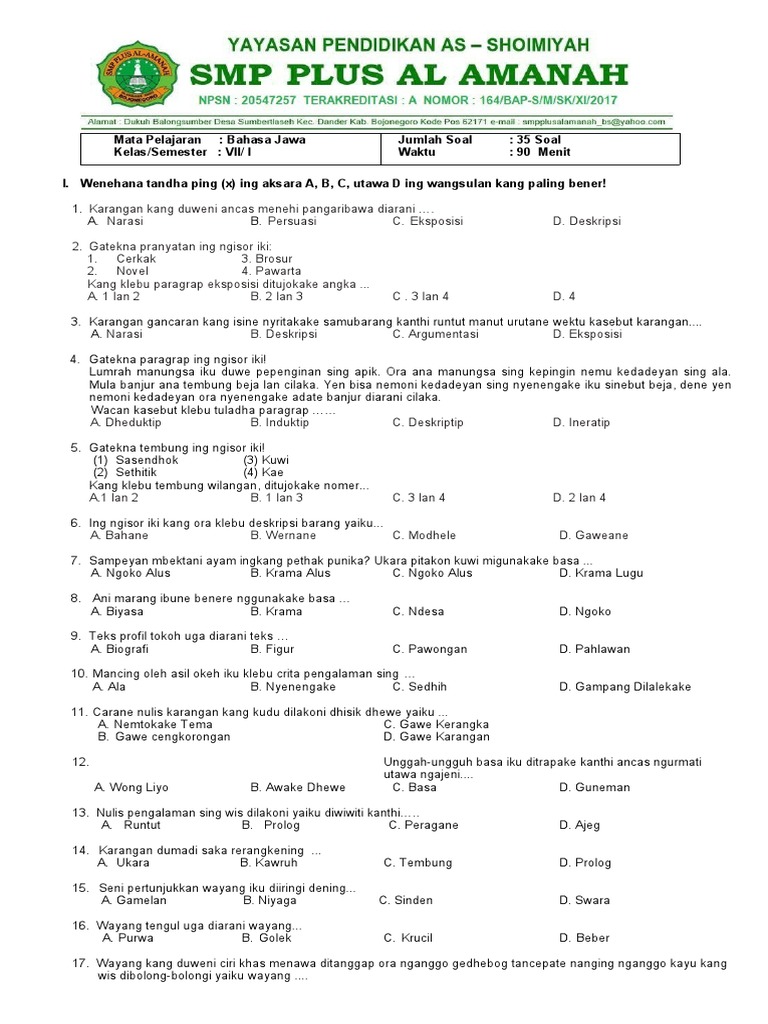 Soal Pas Ganjil B. Jawa KLS Vii 2022-2023 | PDF