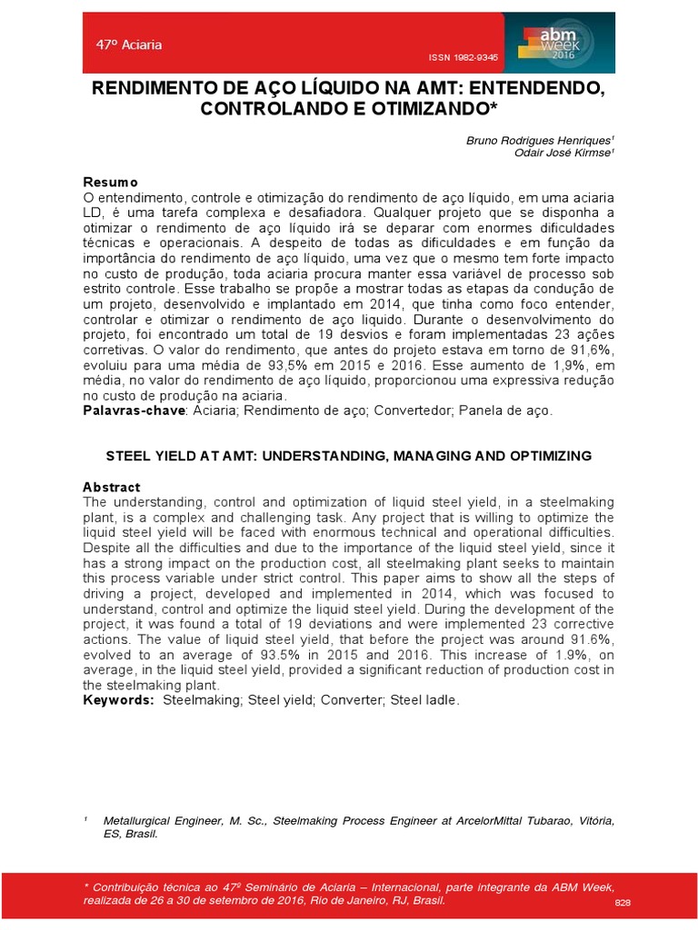 Rendimento Aço Liquido | PDF | Aço | Aciaria