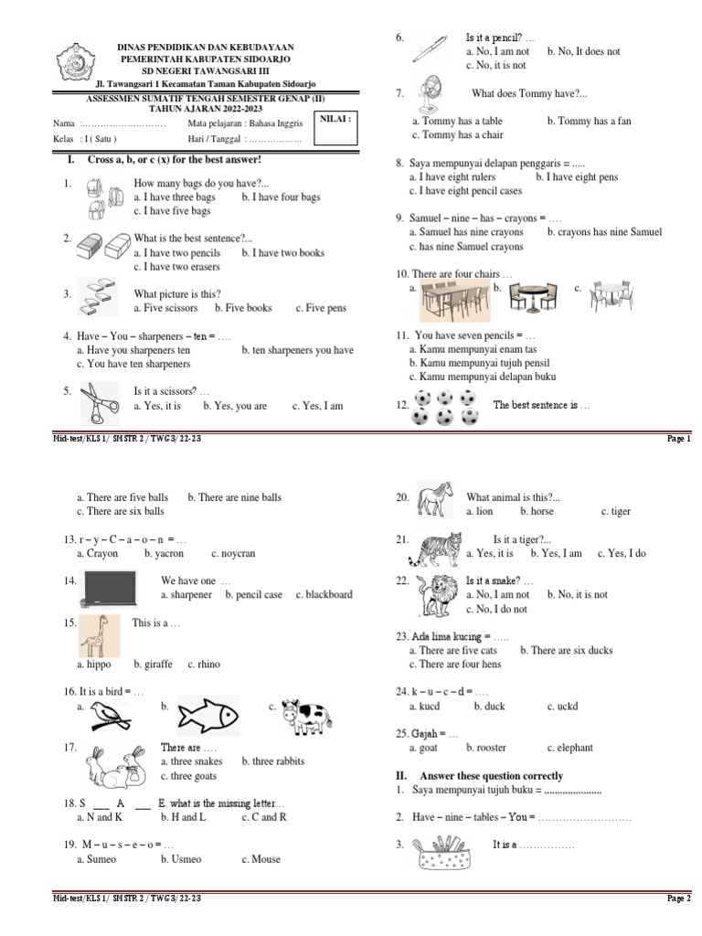 Soal PTS KLS 1 Semester 2 | PDF | Office Work