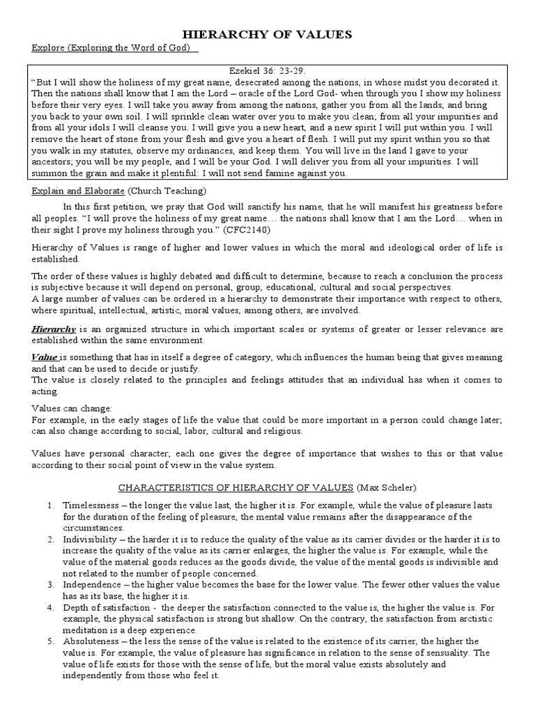 Hierarchy of Values | PDF | Pleasure | Morality