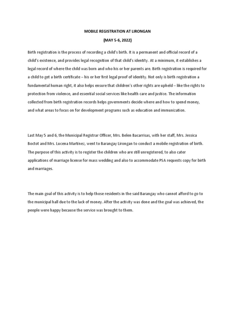 Providing Vital Services: A Mobile Birth Registration in Barangay ...