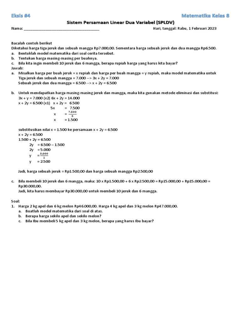 Eksis #4 SPLDV 2 | PDF