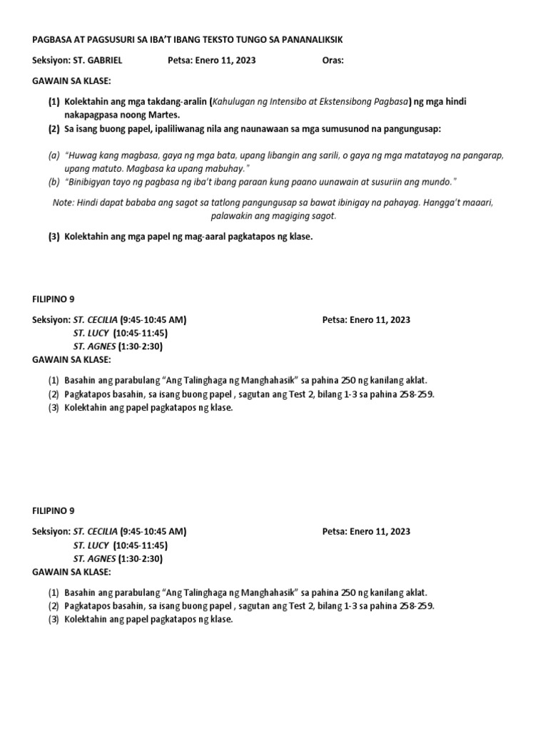 Pagbasa Activity | PDF