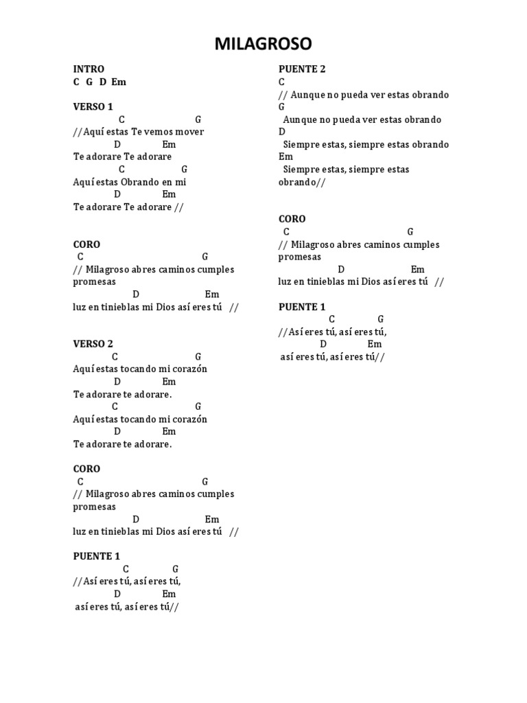 Letra y acordes de "Milagroso" | PDF