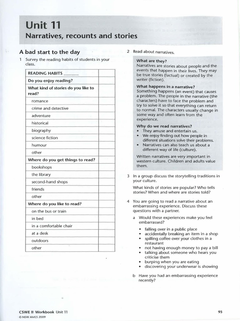 CSWE II - Unit 11 Narratives, Recounts & Stories | PDF | Narrative