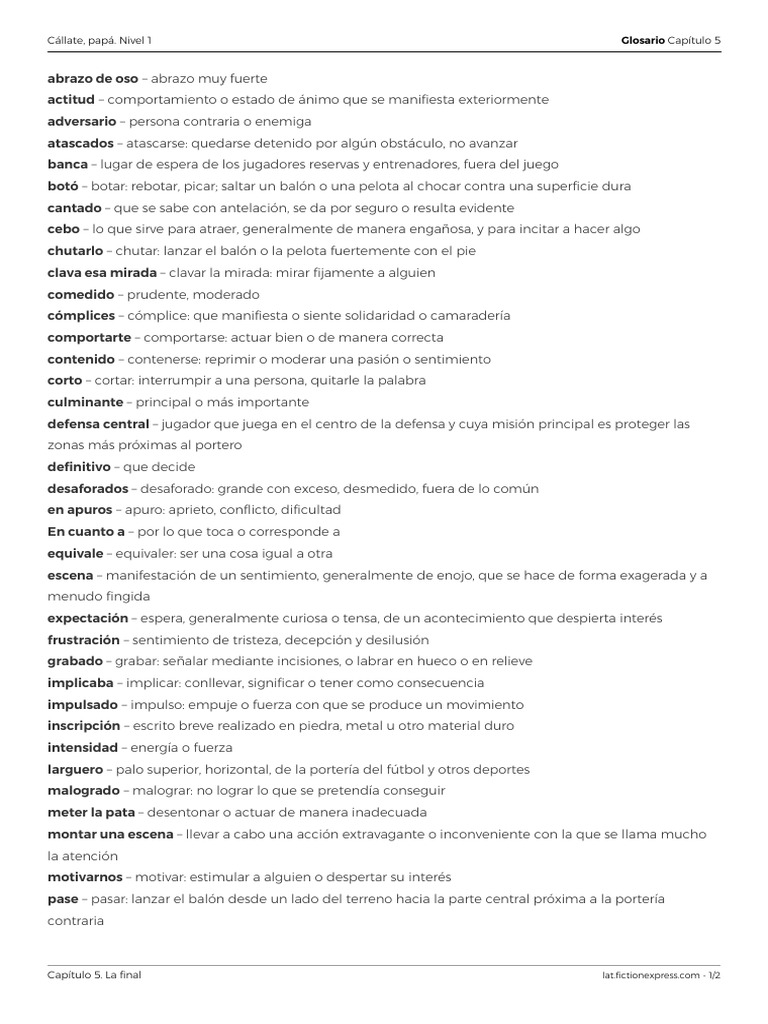 Glosario Callate Papa Capitulo 5 | PDF