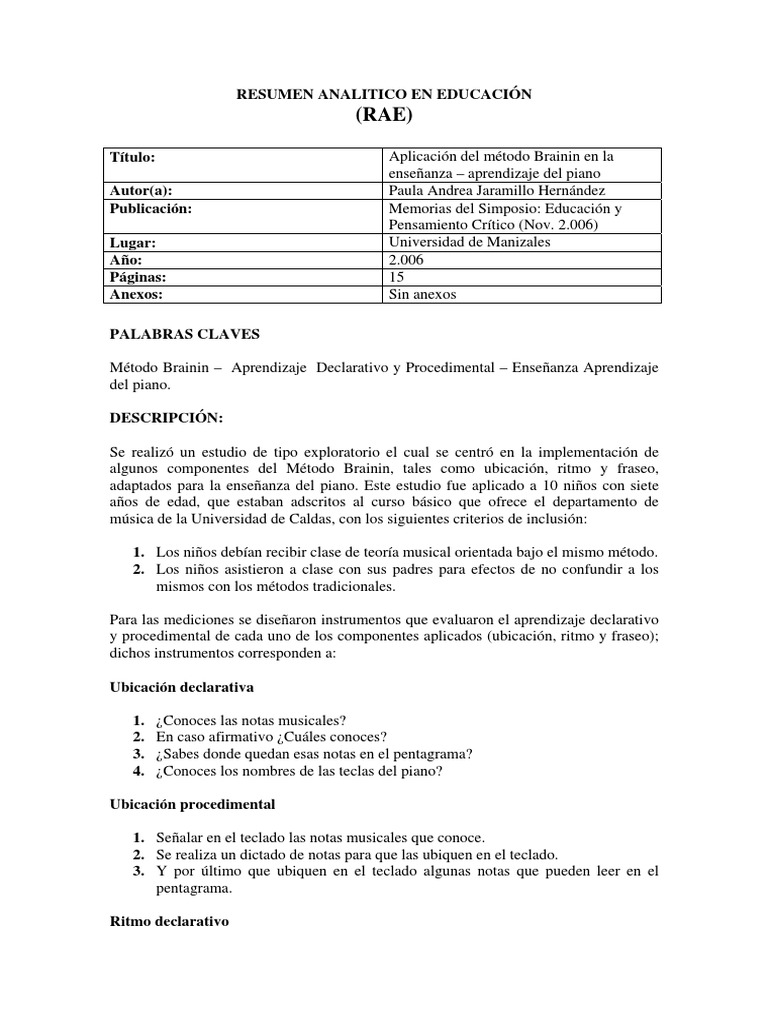 Resumen Analítico Brainin | PDF | Ritmo | Clave
