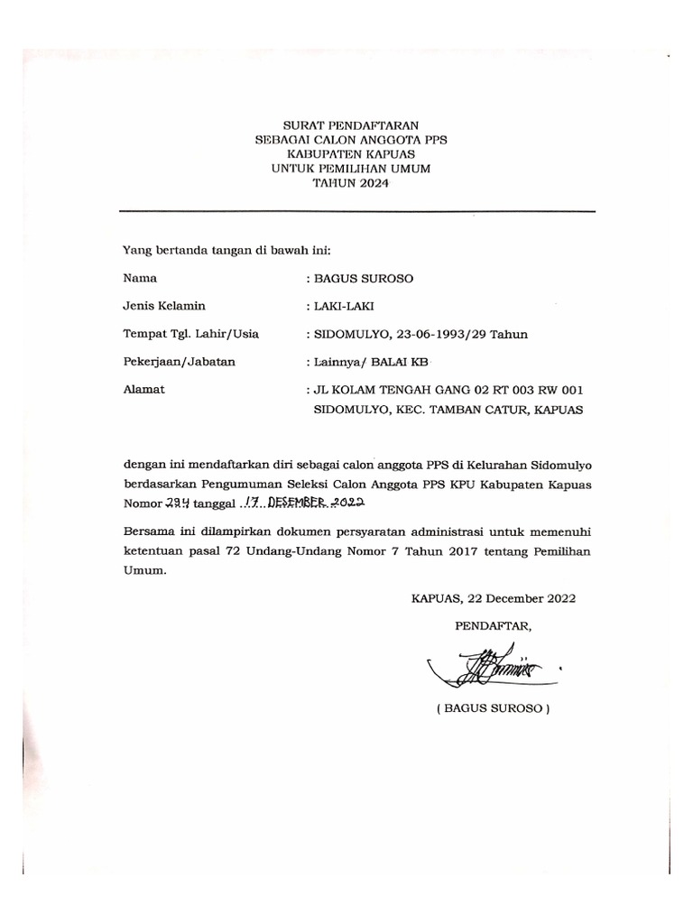 Surat Pendaftaran Kpps Asli | PDF