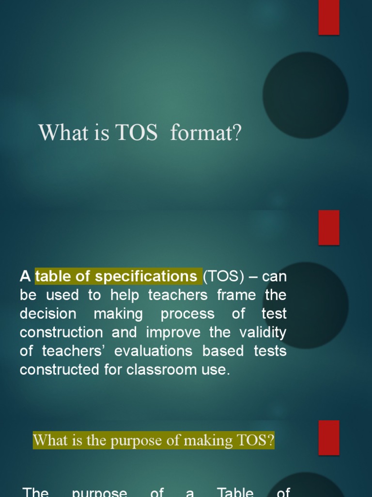 What is TOS format | PDF | Teachers | Validity (Statistics)
