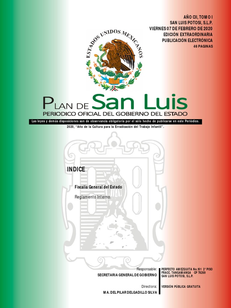 SLP Reglamento Interno Fiscalia General Del Estado 07 Feb 2020 | PDF ...