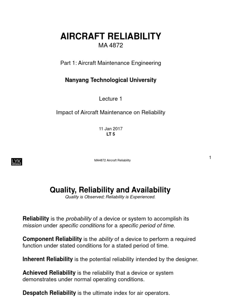 Aircraft Reliability: Part 1: Aircraft Maintenance Engineering | Download Free PDF | Reliability ...