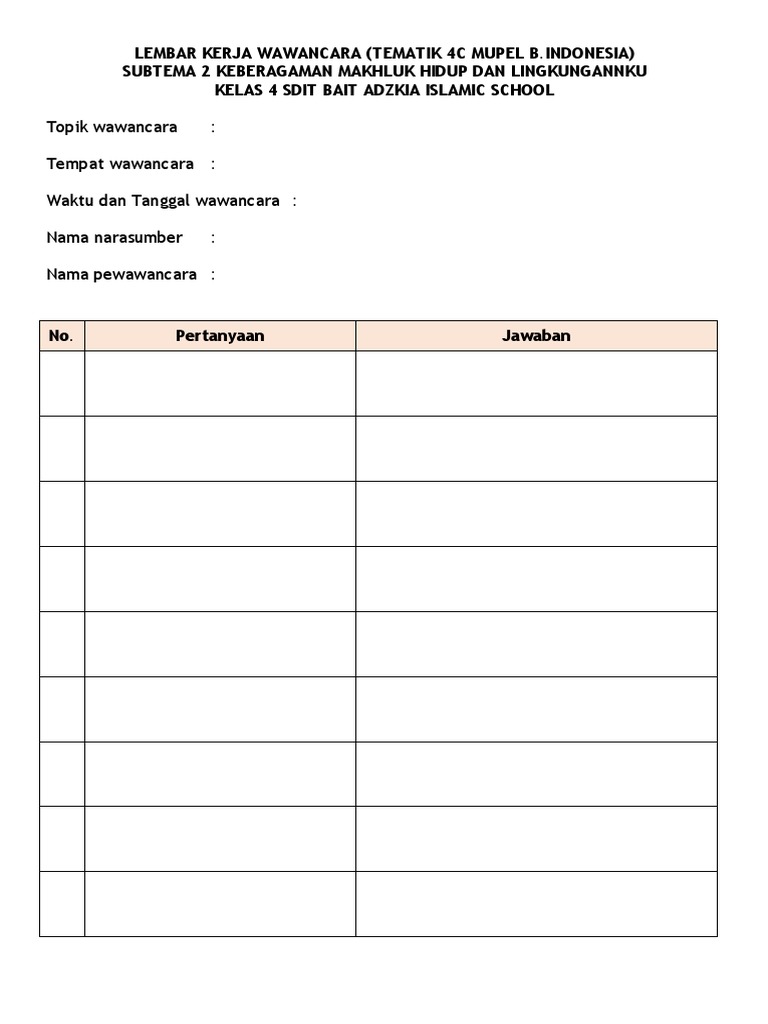 Lembar Kerja Wawancara Tema 4c | PDF