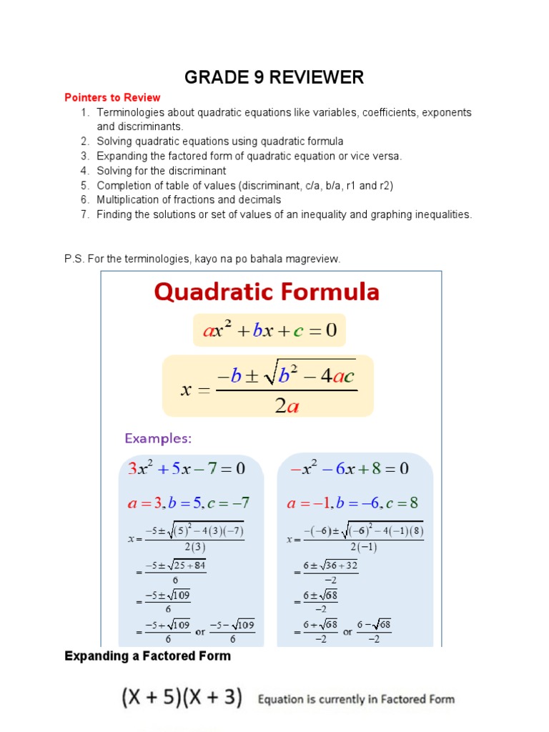 Grade 9 Reviewer | PDF