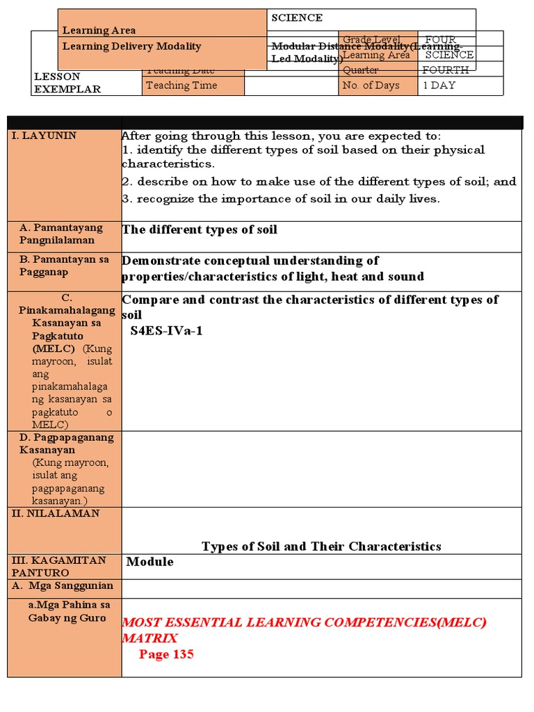Idea-Exemplar Science 4 Q4 | PDF | Soil | Clay
