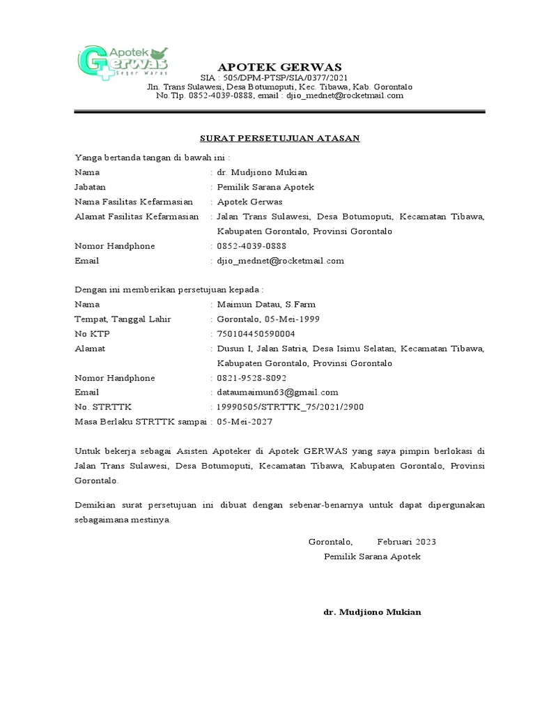 Surat Persetujuan Atasan Langsung | PDF