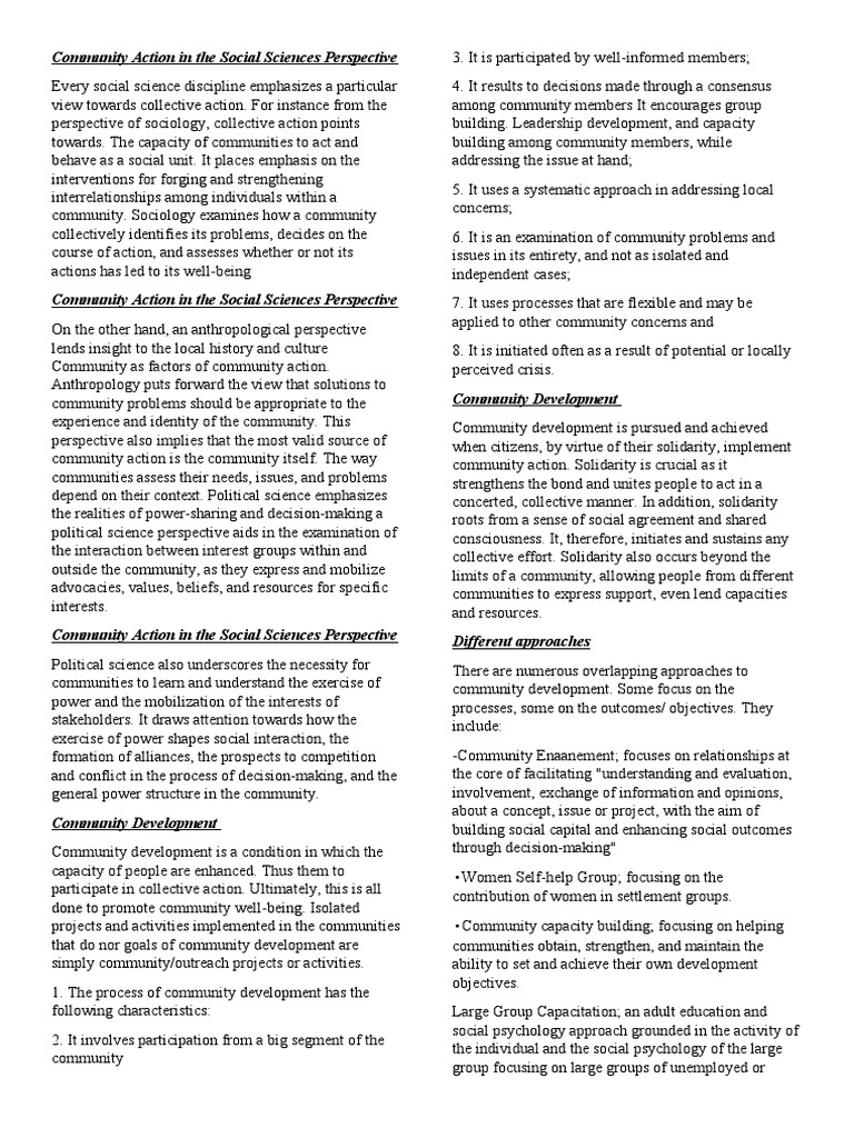 Community Action in The Social Sciences Perspective | PDF | Community ...