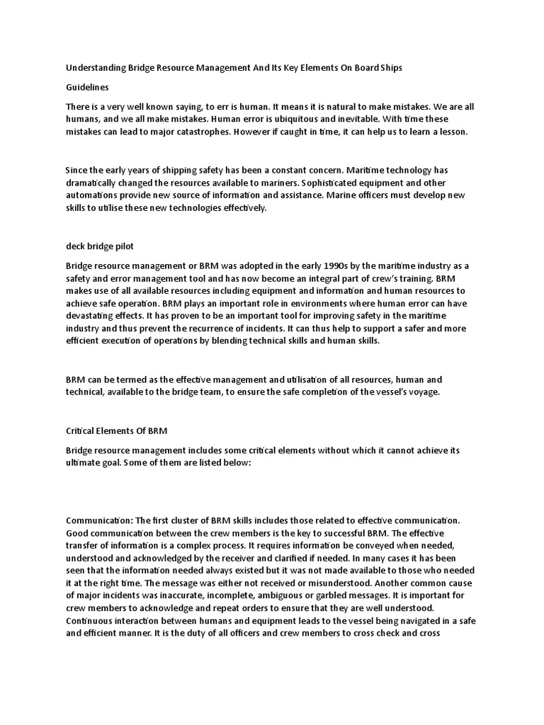 Understanding Bridge Resource Management and Its Key Elements On Board ...