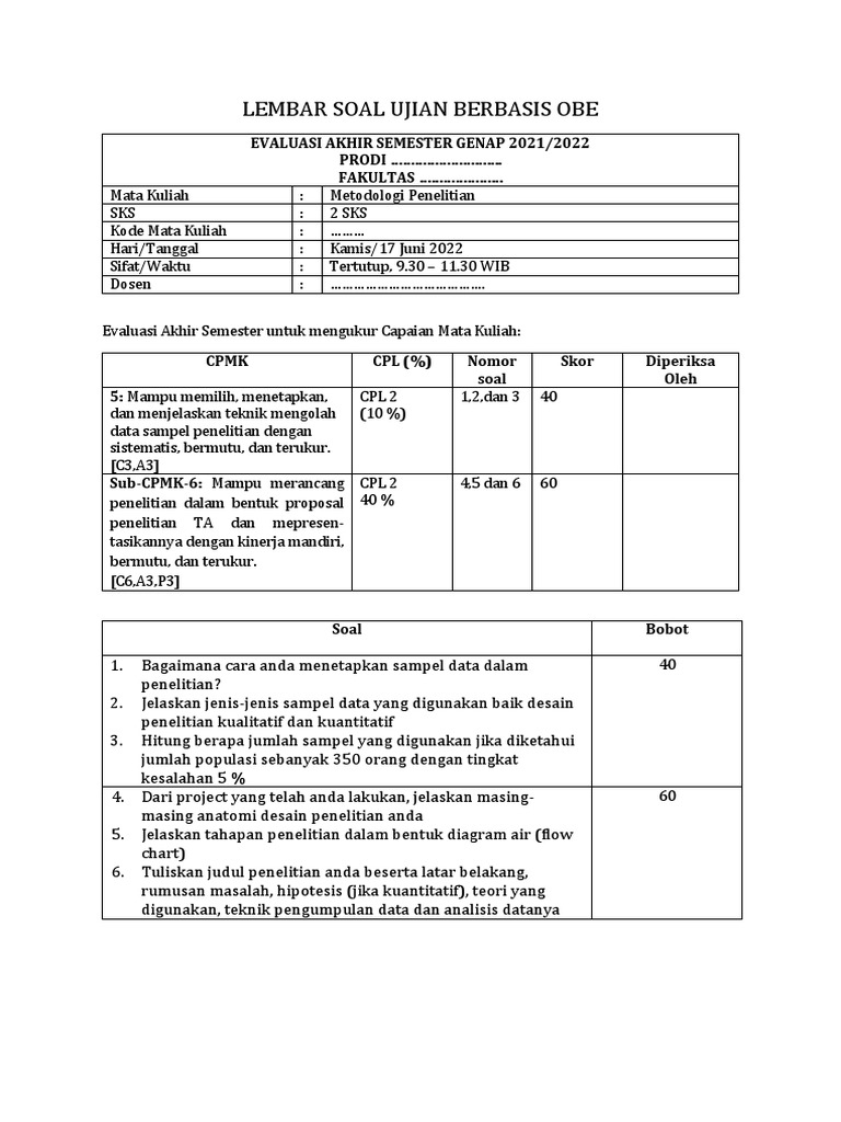 Lembar Soal Ujian Berbasis OBE | PDF