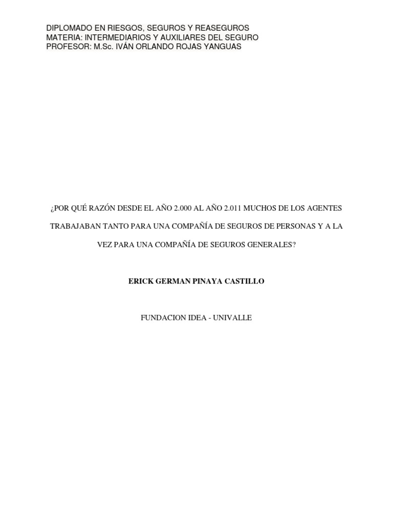 Intermediarios y Auxiliares Del Seguro | PDF