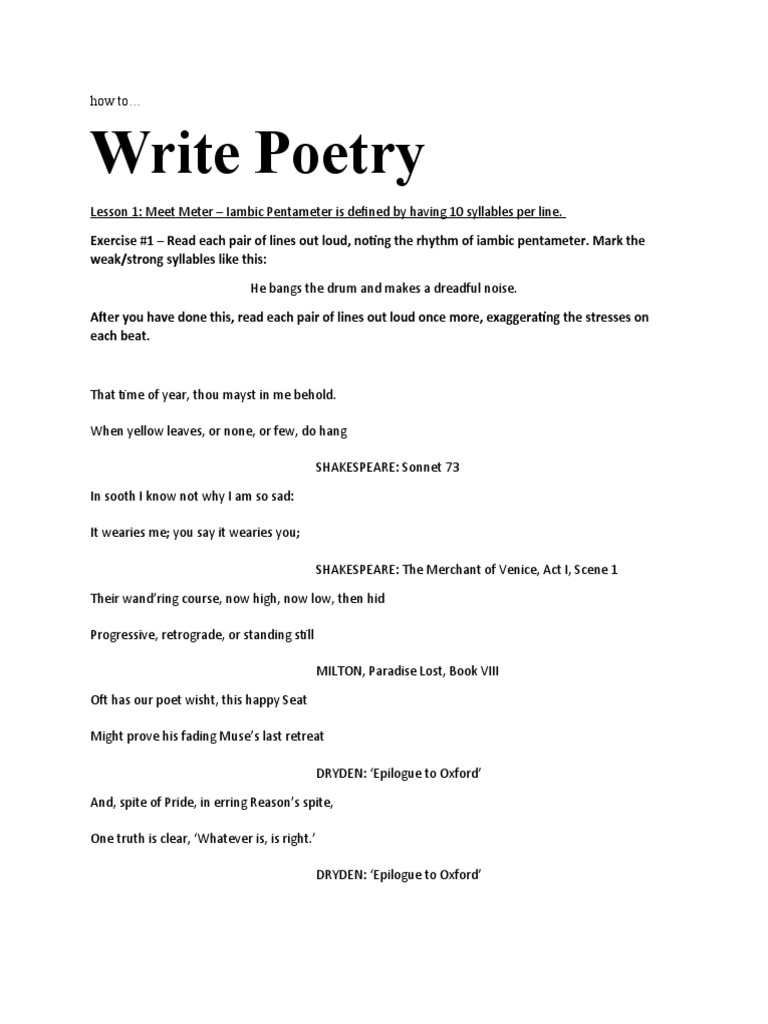 How To Write Poetry #1 - Iambic Pentameter Worksheet | PDF | Classics