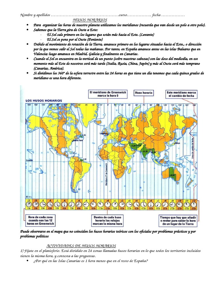 Actividades Husos Horarios | PDF