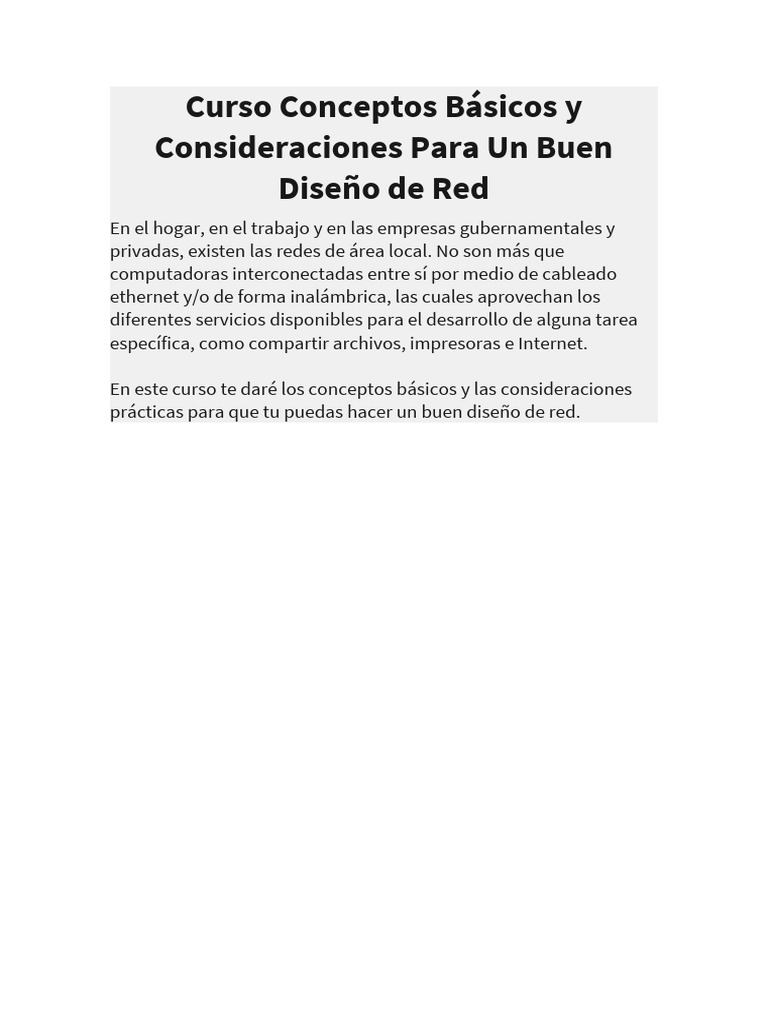 Curso Conceptos Básicos y Consideraciones para Un Buen Diseño de Red | PDF | Arte