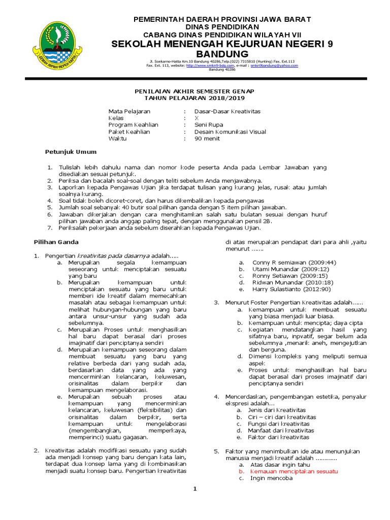 Dasar Dasar Kreativitas Kelas X DKV GENAP 2017 2018 | PDF | Seni