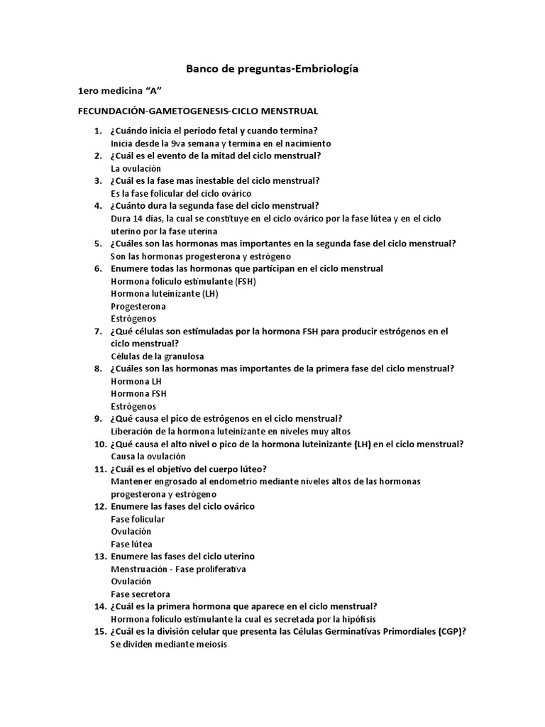 Banco de Preguntas | PDF | Ciclo menstrual | Hormona luteinizante