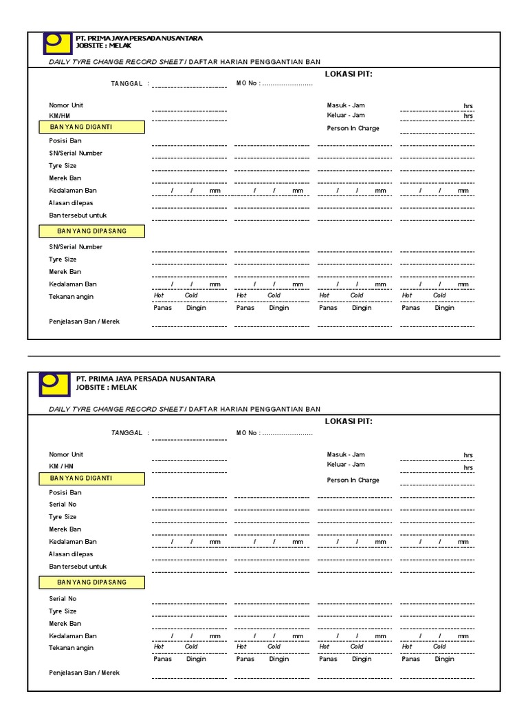 Form Pergantian Tyre | PDF