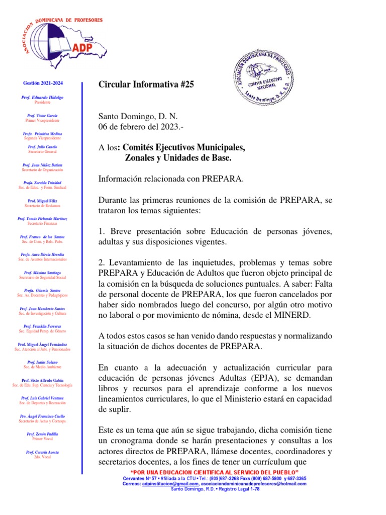 Circular Informativa de ADP 25 | PDF | Maestros