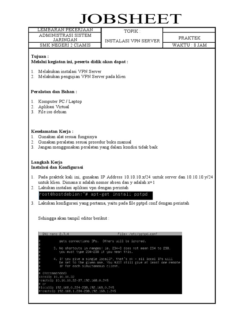 Jobsheet VPN Server Syawal Xii TKJ 1 | PDF