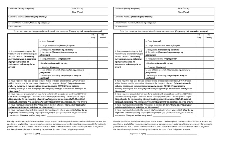 A4 Health Form | PDF | Public Health | Symptoms And Signs