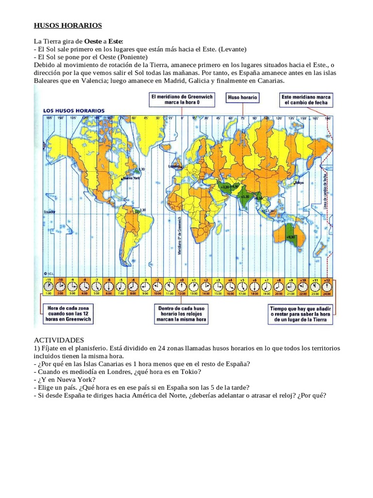 Actividades sobre Husos Horarios | PDF | Viajes y turismo