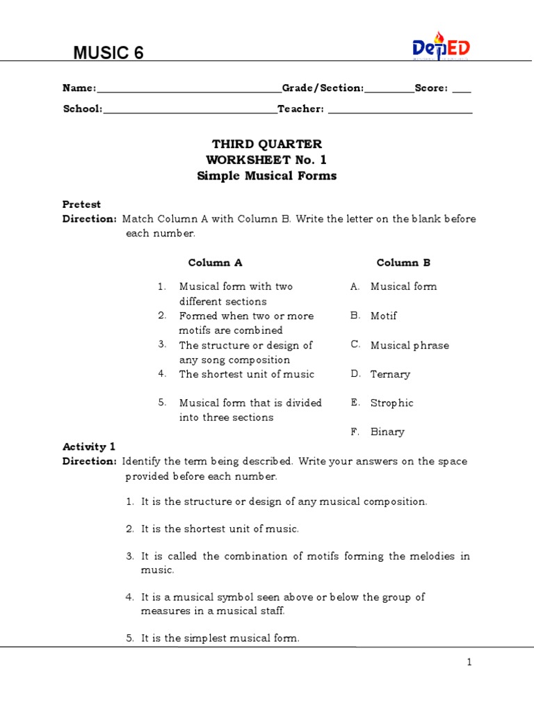 Music 6 - Q3 - DW1 | PDF | Musical Forms | Musicology