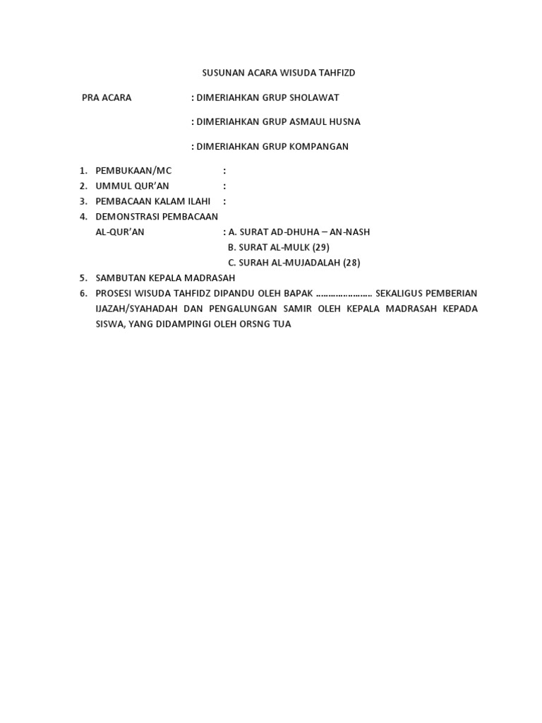 Susunan Acara Wisuda Tahfizd | PDF