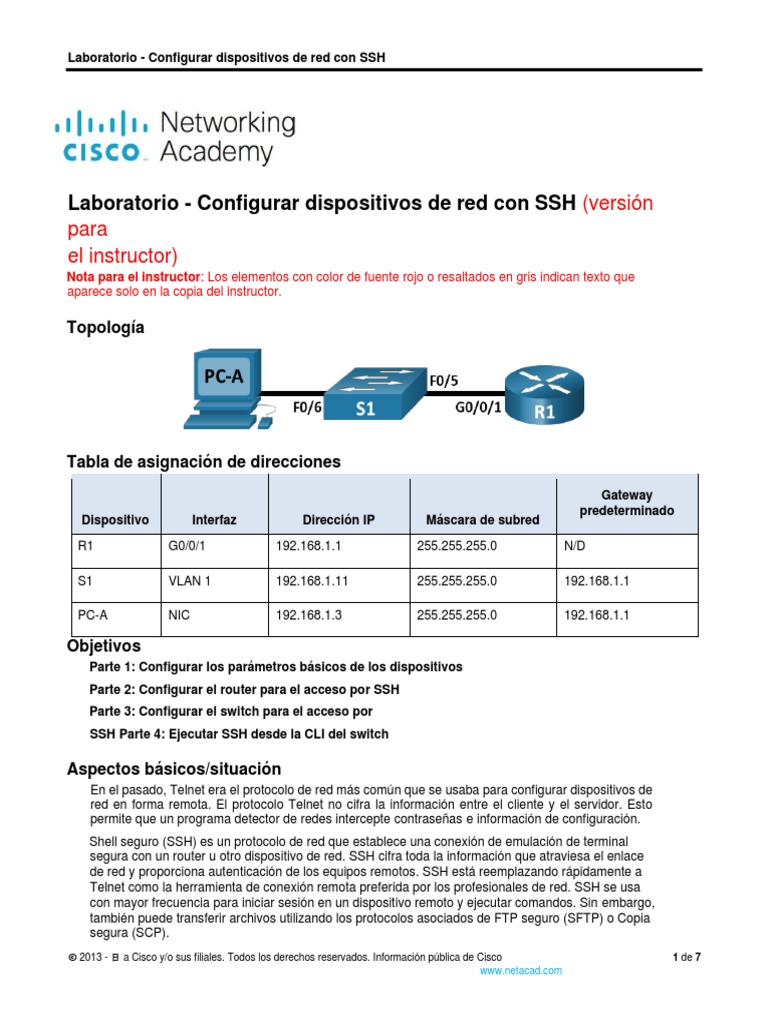 1647 Lab Configure Network Devices With Ssh Sgg Pdf Cubierta Segura Enrutador 