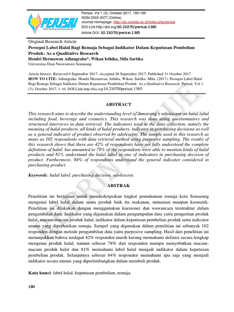 Adinugraha, Isthika, Sartika - 2017 - Persepsi Label Halal Bagi Remaja ...