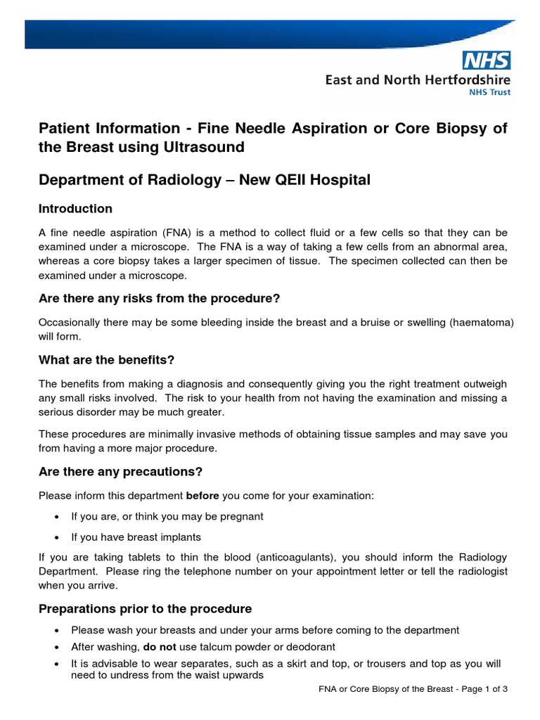 Fine Needle Aspiration or Core Biopsy of The Breast Using Ultrasound A4 ...