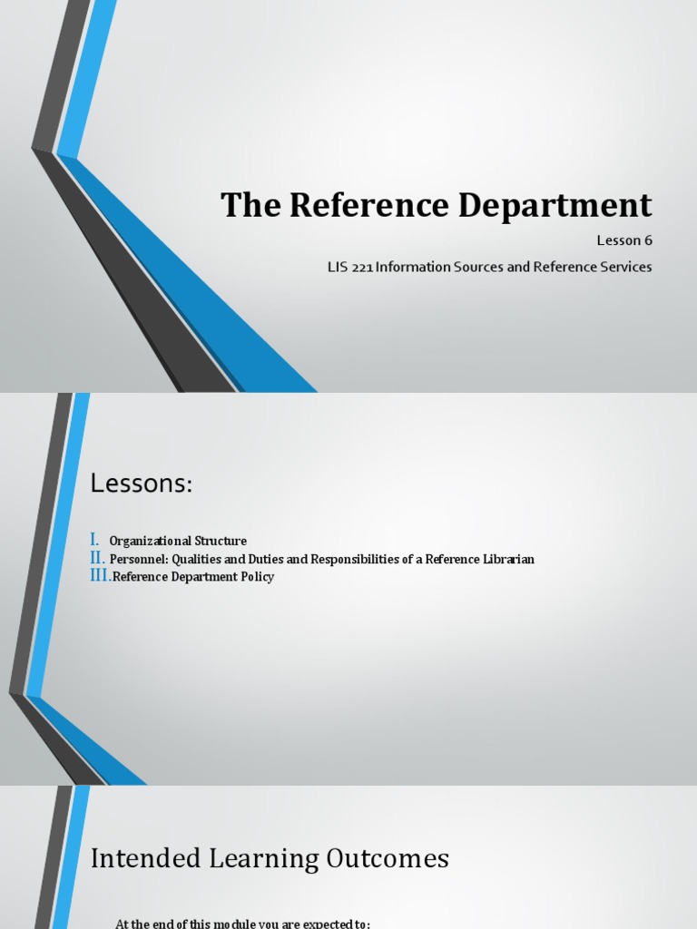 Lesson 6 - The Reference Department | PDF | Libraries | Communication