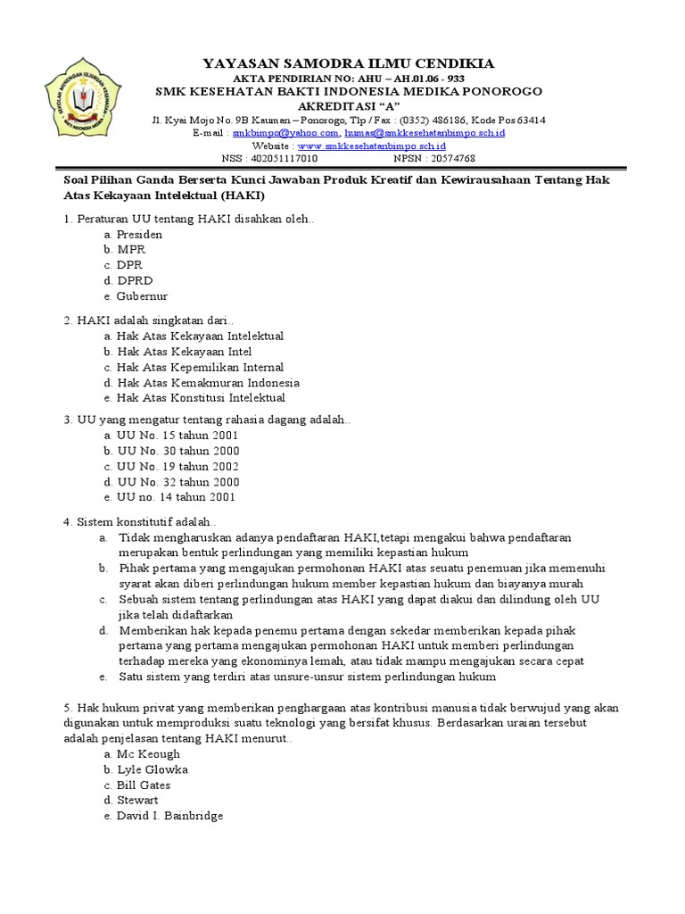 Latihan Soal Materi Haki (PKK) | PDF