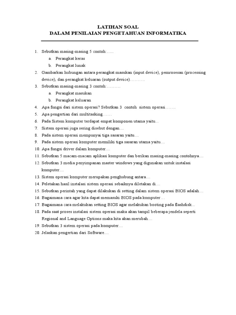 Latihan Soal Informatika Essay Bab 3 | PDF | Komputer