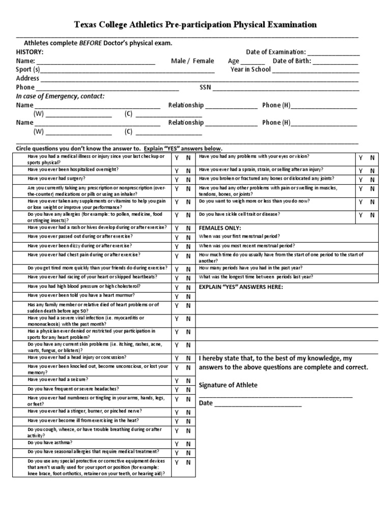 Athletics Pre-Participation Physical 3 | PDF | Physical Examination | Heart