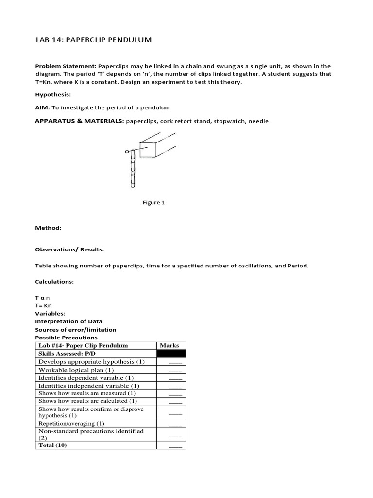 Paperclip Pendulum Experiment Analysis | PDF | Teaching Methods & Materials