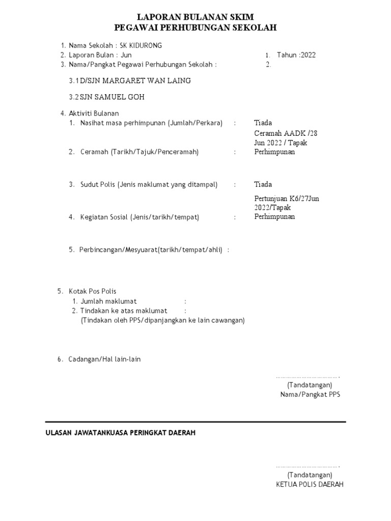 Borang Bulanan Lawatan PPS (2022) Mei | PDF