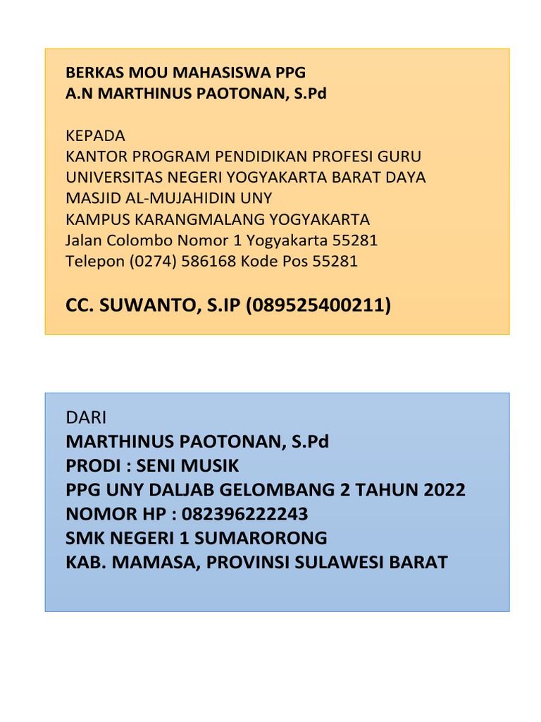 Berkas Mou Mahasiswa PPG | PDF
