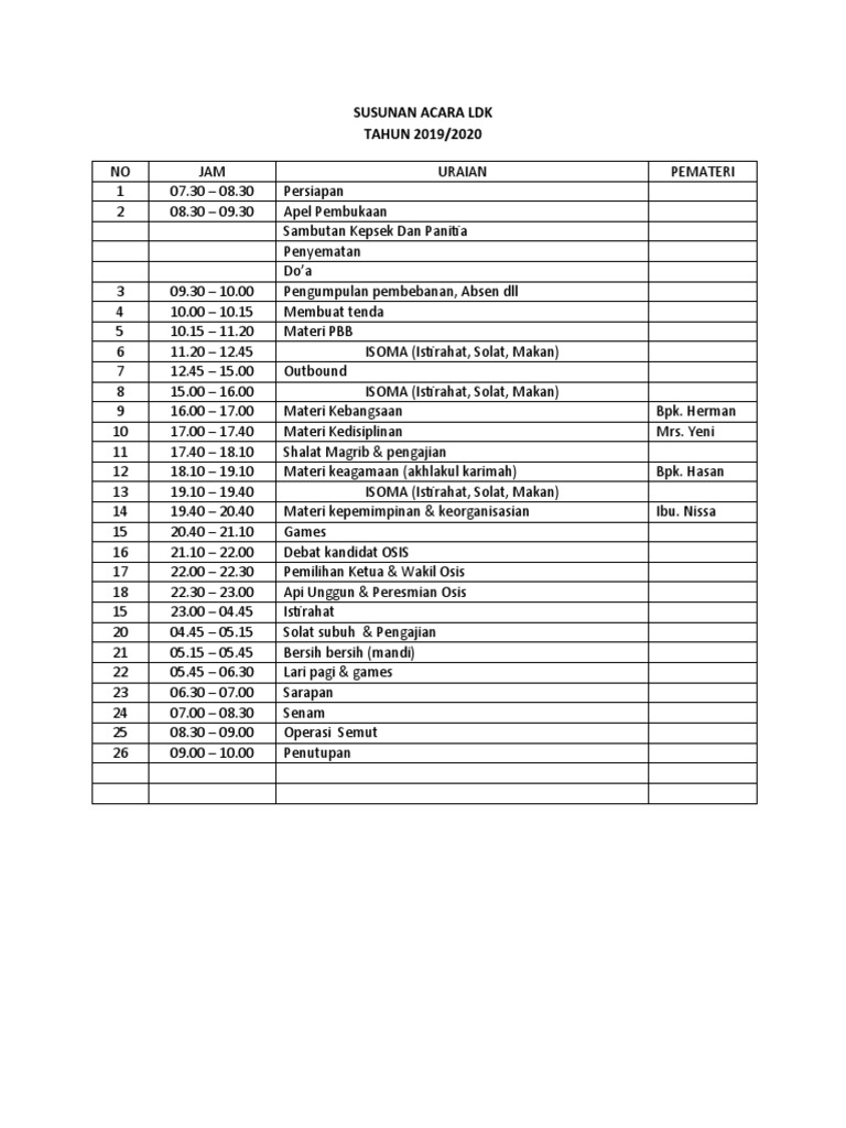 Susunan Acara LDK | PDF