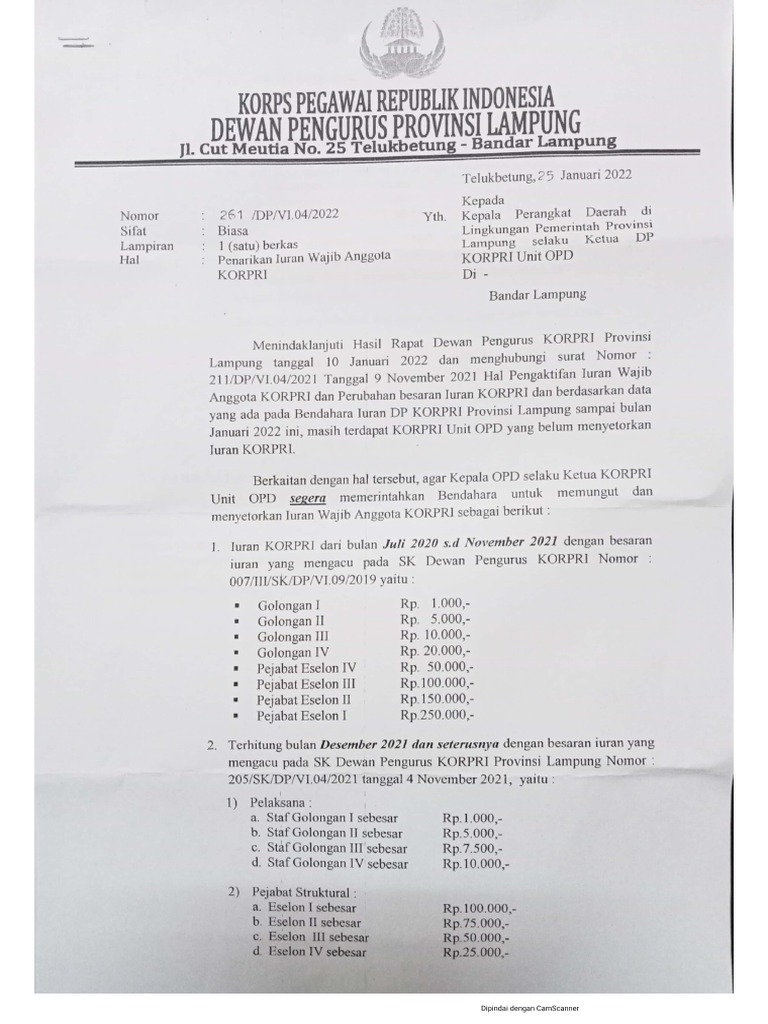 Penarikan Iuran Wajib Anggota Korpri | PDF