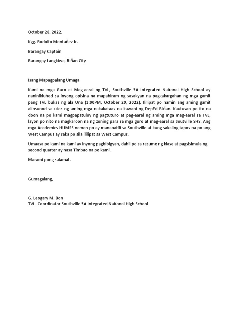 Letter Sa Barangay | PDF