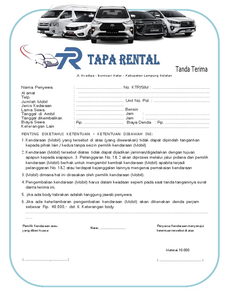 Contoh Kwitansi Sewa Mobil | PDF | Hukum