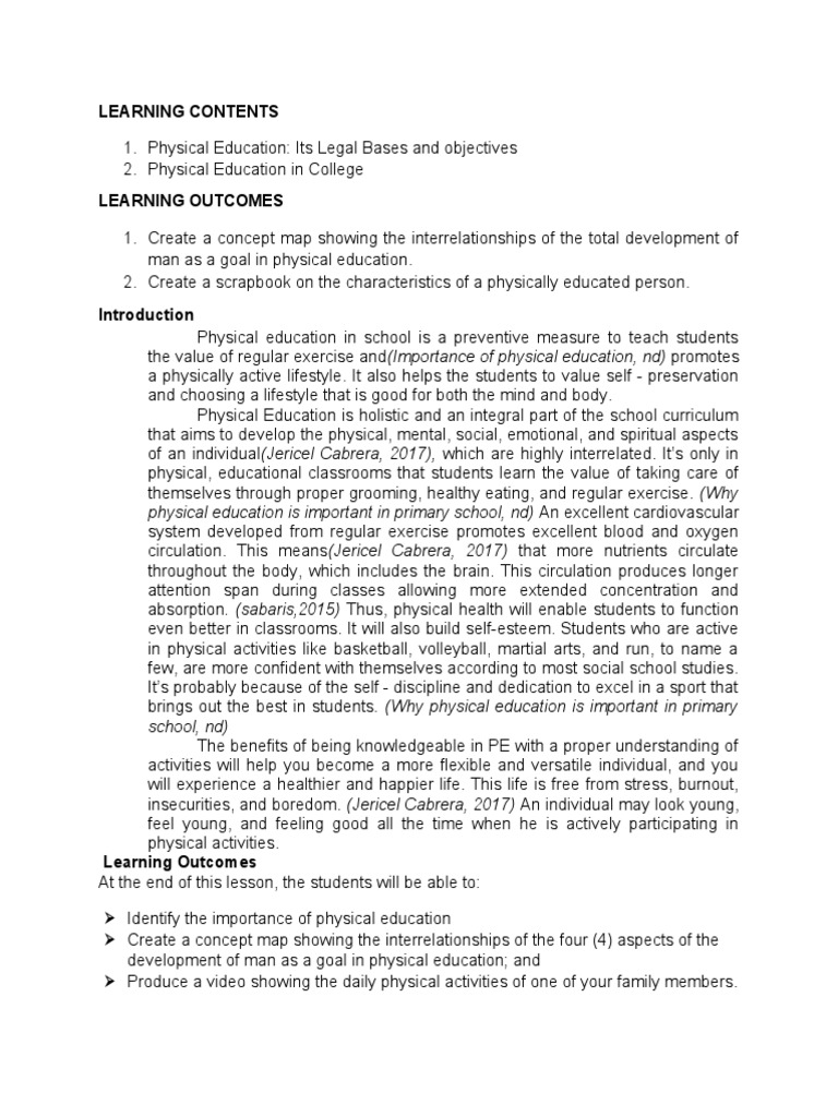 P.E 101 Learning Contents Activity | PDF | Physical Education | Disciplines